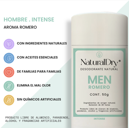 1 Desodorante natural MEN en barra - Aroma Romero con ALUMBRE – NaturalDry®